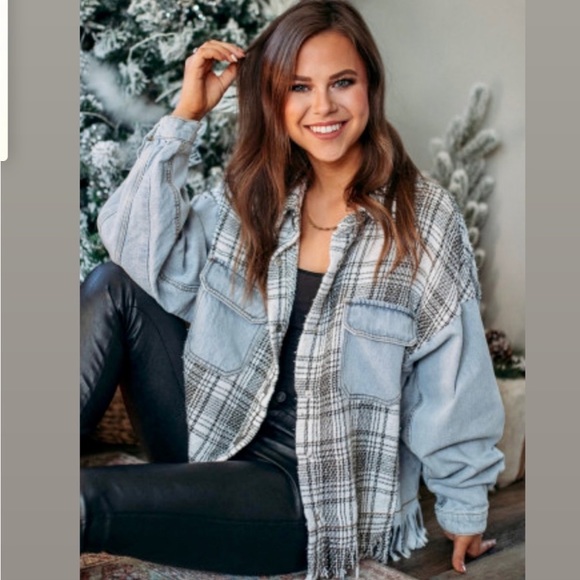 Boutique | Jackets & Coats | Nwot Patchwork Plaid Is In The Air Denim ...